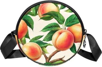 Generic Petit sac &agrave; bandouli&egrave;re rond pour femme, imprim&eacute; p&ecirc;che, sac &agrave; bandouli&egrave;re avec fermeture &eacute;clair, bretelles r&eacute;glables, sac &agrave; main rond d&eacute;contract&eacute; pour