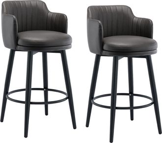 Generic Drehbarer Barhocker, 2er-Set mit R&uuml;ckenlehne, K&uuml;chenbarhocker, Tresenhocker mit Armlehnen, Metallbeine
