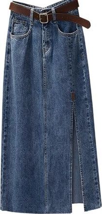 Generic Jupe en jean maxi pour femme - Stretch Denim - Avec fente - Jupe en jean évasée - Jupe longue dhiver - Jupe patineuse élégante - Taille haute - Jupe e