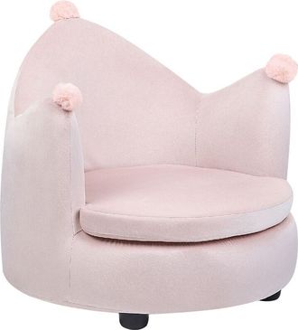 Beliani Fauteuil en Forme de Couronne en Velours Rose et Bois dHévéa pour Enfant Vega