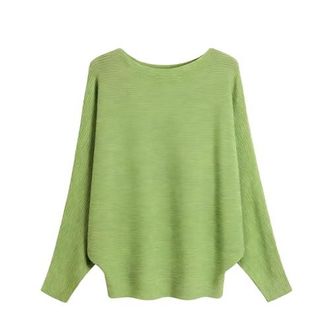 Generic Pull tricot&eacute; &agrave; manches chauve-souris pour femme - Col bateau - Manches chauve-souris - Pull dhiver &agrave; col bateau, vert clair, Taille unique