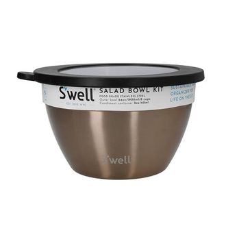 Swell Saladier set, Pyrite, 1.9L - Bo&icirc;te &agrave; salade avec r&eacute;cipient &agrave; condiments et plateau amovible - Anti-fuite et lavable au lave-vaisselle