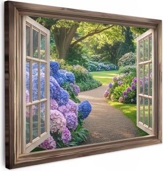 MuchoWow © Wandbilder 70x50 cm Schlafzimmer Home Deko Wohnung Bild Wohnzimmer Fotoleinwand Wand Bilder Leinwand Wall Decor Fensterblick - Garten - Fenster - Ho