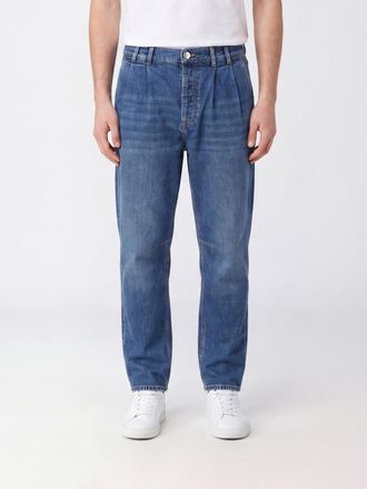 Brunello Cucinelli Jean droit en denim de coton &agrave; pinces