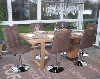 Mendler 6er-Set Esszimmerstuhl HWC-C41, Stuhl Küchenstuhl, höhenverstellbar drehbar, Stoff/Textil FSC - Vintage braun