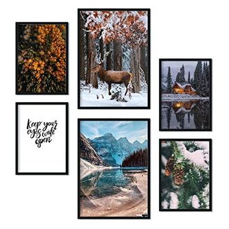 Nacnic Ensemble de 6 affiches Lac gel&eacute;. Impressions dart mural esth&eacute;tiques pour conception de chambre &agrave; coucher ou de salon. Tailles A3 et A4. Sans cadre