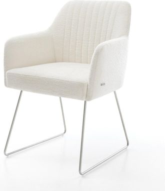 DELIFE Esszimmerstuhl Greg-Flex Boucl&eacute; Soft Beige Kufengestell Edelstahl Taschenfederkern, Esszimmerst&uuml;hle