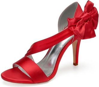 Generic Chaussures Femme Mariage Satin Talons Hauts Femmes Stiletto Bout Ouvert Sandales Mariée Dress Fête Talons 10.5Cm,Rouge,37 EU