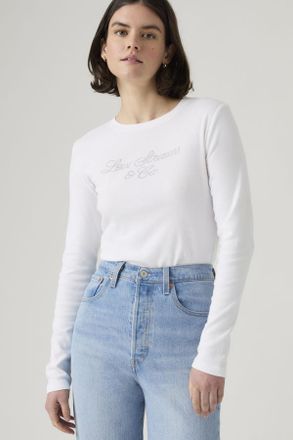 Levi's T Shirt Graphique Manche Longue Essential - Femme - Blanc / Rhinestone Script Bright White - XS
