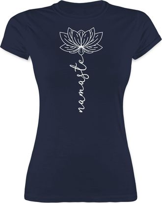 Shirtracer Shirt Damen - und Wellness Geschenk - Namaste Lotusbl&uuml;te Yoga Chakra - S - Navy Blau - yogashirth Yoga-Bekleidung Meditation Joga Tshirt yogakleidug Y