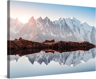 Picanova Bild auf Leinwand Monte Bianco Alpen Bergsee Chesery 120x80cm Leinwandbild - Premium Leinwanddruck - Wandbild Kunstdruck Auf 2cm Holz-Keilrahmen Wohnz