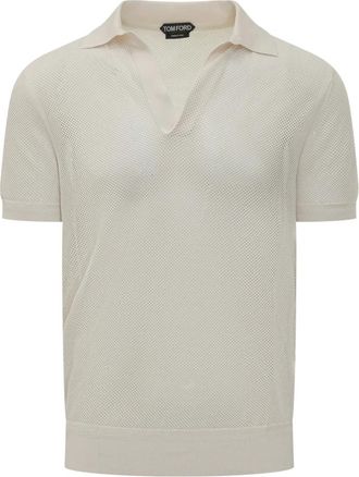 Tom Ford Homme, Tops, Blanc, Taille: M SS Buttonless Polo