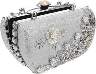 BESPORTBLE Sac de Soirée Femme Élégant avec Perles et Pochette Légère à Fleurs Métalliques Argentée Clutch pour Mariage et Cocktail Accessoire pour Robe de Soiré