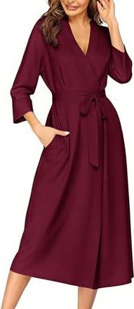 Ekouaer Peignoir pour Femme Long Bride Doux Tricoter Maternit&eacute; V&ecirc;tements de Nuit Rouge XL