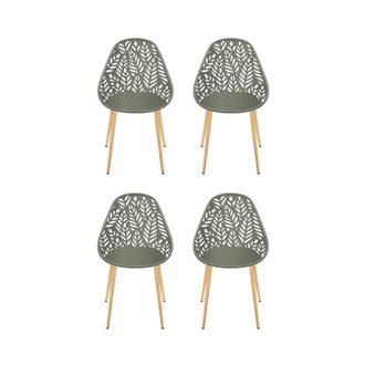 Paris Prix Paris Prix - Lot de 4 chaises de jardin vert olive - Design ajour&eacute; - 60% polypropyl&egrave;ne & 40% m&eacute;tal - Traitement &eacute;poxy pour usage ext&eacute;rieur