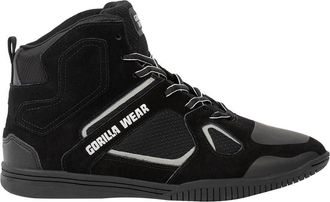 Gorilla Wear Bodybuilding Schuhe Troy High Tops - Schwarz/Grau - Sport Freizeit Alltag Training Workout Schnürsenkel mit Logo Bequem Extra Starker Halt für Herren,