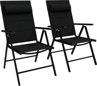 OUTSUNNY Lot de 2 chaises Pliantes Chaises de Jardin avec Appui-t&ecirc;te, accoudoirs et Structure en Aluminium Capacit&eacute; de Charge de 130 kg pour la terrasse 54x67x