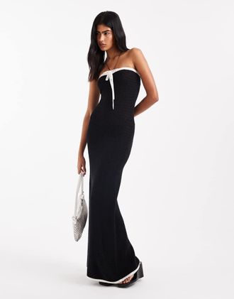 4th & Reckless Geh&auml;keltes Maxi-Strandkleid in Schwarz mit gebundener Vorderseite und farblich abgesetzter Kante