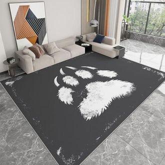 Generic Tapis de Salon Lavable en Machine 180 x 240 cm, Tapis à Faible Poil Antidérapant avec Imprimé Minimaliste Art Animal Ours - pour la Chambre à Coucher 