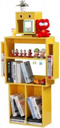 Generic Bodenstehendes Bücherregal, 4-lagiges dekoratives Regal mit großer Kapazität, roboterförmiges Bücherregal aus Schmiedeeisen, geeignet for Wohnzimmer, 