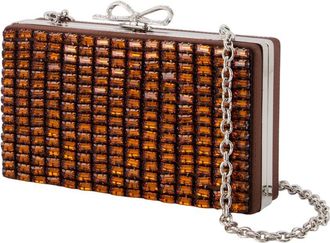 Self Portrait Womens Chainmail Clutch - Self Portrait Synthetic Brown Bags Clutches