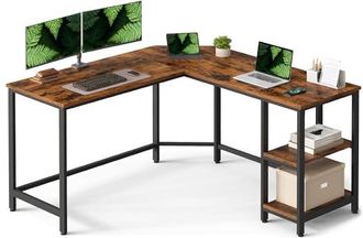 Vasagle Bureau dOrdinateur en Forme de L, 138 x 138 x 76 cm, Bureau dAngle avec 2 &Eacute;tag&egrave;res, Gain de Place, pour Jeu, Marron Rustique et Noir dEncre LWD72X