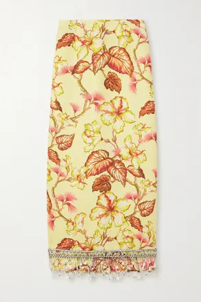Zimmermann Matchmaker Midirock Aus Leinen Mit Blumenprint Und Kristallen - Gelb