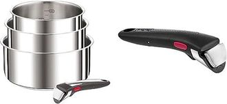 T-fal Ingenio Preference On L898S3 Lot de 4 casseroles avec poignée amovible & Ingenio Poignée amovible noire, Empilable, Amovible, Verrouillage sécurité 3 