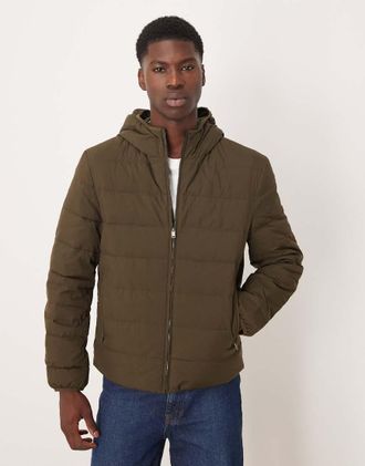 Mango Wattierte Jacke in Khaki mit Kapuze-Grün