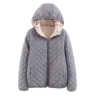 Generic Doudoune courte en polaire matelass&eacute;e &agrave; fermeture &eacute;clair pour femme Coupe ajust&eacute;e Hiver Chaud Rembourrage en losanges, gris fonc&eacute;, XXL