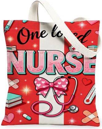 Generic Sacs fourre-tout mignons en toile rouge, motif m&eacute;dical, sacs d&eacute;picerie r&eacute;utilisables, pour la Saint-Valentin, &eacute;l&eacute;gants, l&eacute;gers, lavables, Rouge, 13x15