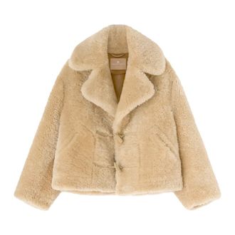 Ermanno Scervino Femme, Vestes, Beige, Taille: 34 FR Veste Shearling Oversize avec Fermeture &agrave; Crochet