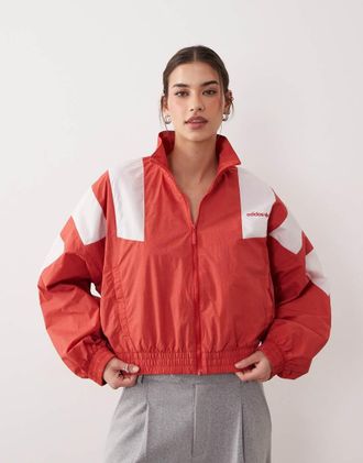 adidas Originals Blocked - Trainingsoberteil in Better Scarlet mit Rei&szlig;verschluss und verwaschener Optik-Rot