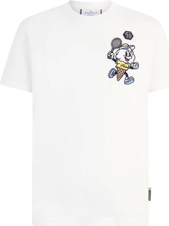 Philipp Plein Homme, Tops, Blanc, Taille: S T-Shirt Col Rond Gelato Monsters