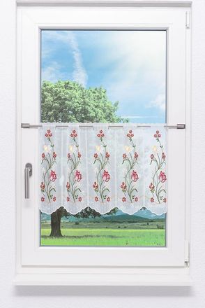 Plauener Spitze Scheibengardine Narzisse (Bx H) 81.50cm * 40cm Rot/rot-gr&uuml;n