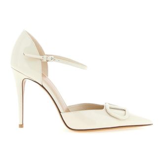Valentino Garavani Femme, Chaussures, Blanc, Taille: 39 1/2 EU VLogo Signature DOrsay Escarpins en Cuir Verni 100mm