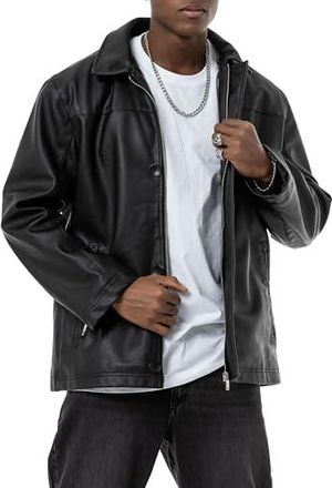 Red Bridge Veste en cuir oversize - Grande veste de motard tombante en cuir synthétique, Noir, M