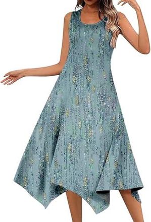 Generic Robes amincissantes d&eacute;contract&eacute;es sans manches pour femmes, robe trap&egrave;ze &agrave; imprim&eacute; floral, col rond, tenue quotidienne, printemps, &eacute;t&eacute;, automne, confo