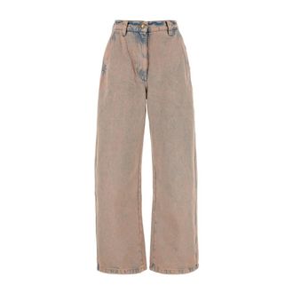 Palm Angels Overdyed Logo Wide Leg Jeans - Femme - Jeans - Rose - Taille: W25