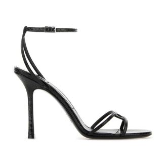 Jimmy Choo London Schwarze Leder Leo Sandalen - - Shoes - Damen - Schwarzk - 38 1/2 EU