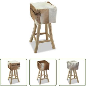 vidaXL vidaXL Barhocker Rustikal - Barhocker Ziegenleder und Massivholz Teak