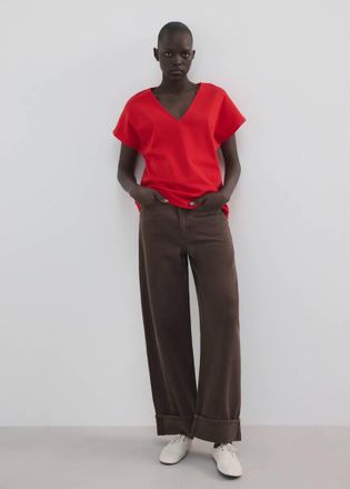 Mango Baumwoll-T-Shirt, V-Ausschnitt rot - Damen - XXS - MANGO
