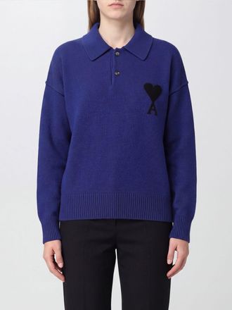 Ami Lang&auml;rmeliges Strick-Poloshirt aus Baumwolle mit Ami de Coeur-Logo