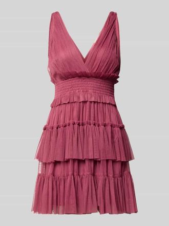 Lace & Beads Cocktailkleid im Stufen-Look mit V-Ausschnitt