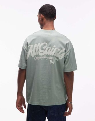 AllSaints Odyessey - T-Shirt in Hellgr&uuml;n mit Grafik-Logo und R&uuml;ckenprint