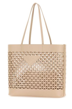 Prada Womens Sand Leather Shopping Bag Travertino Exterior: Borse A Mano