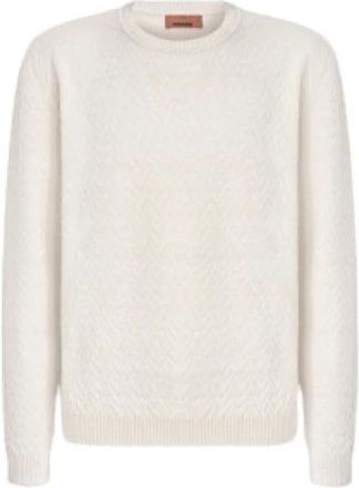 Missoni Homme, Pulls, Beige, Taille: L Pull ras du cou avec zigzag ton sur ton