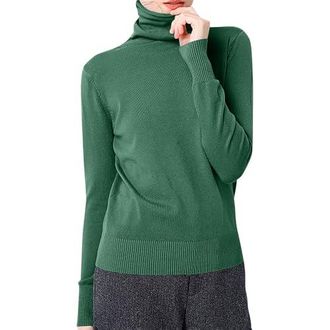 Generic Pull pour femme en tricot amincissant &agrave; manches longues tendance de couleur unie tunique hauts confortables &agrave; col roul&eacute; pull chaud d&eacute;contract&eacute; pour fe