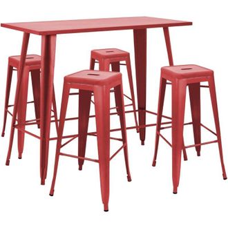 Oviala Table haute de jardin et 4 tabourets en m&eacute;tal rouge