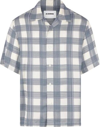 Jil Sander Homme, Chemises, Bleu, Taille: S Boxy Fit Short Sleeve Check Shirt